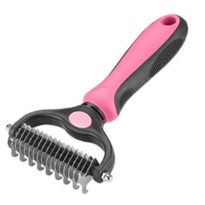 xlcl pet pet grooming tool - 2 sided undercoat rake for cats and dogs - safe dematting comb for easy mats & tangles removing - no more nasty shedding and flying hair