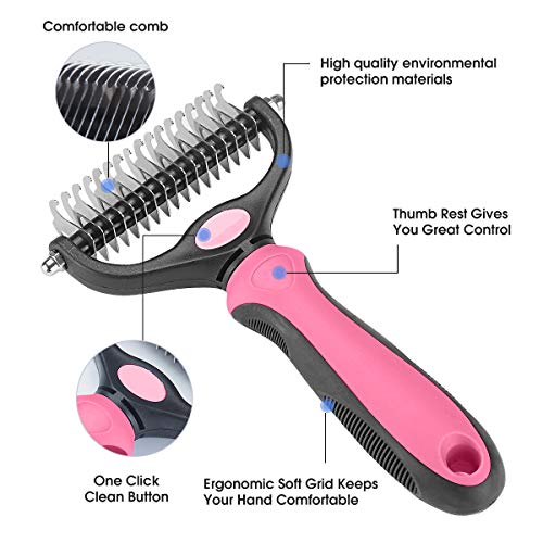 XLCL pet Pet Grooming Tool - 2 Sided Undercoat Rake for Cats and Dogs - Safe Dematting Comb for Easy Mats & Tangles Removing - No More Nasty Shedding and Flying Hair