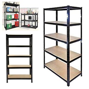 fuauto heavy duty storage shelving unit storage racking utility rack garage shelves metal steel shelf for workshop/shed/garage/kitchen/office, 5-shelf adjustable, 77" x 39" x 20", black