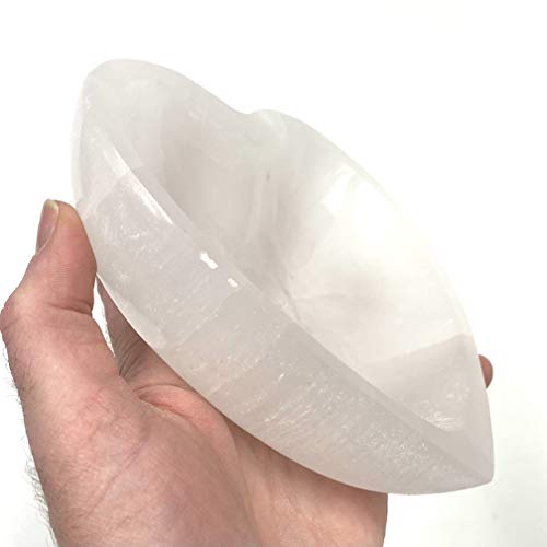 Paykoc Imports Big Heart Selenite 5.9" +- Dish Bowl Hand Made Morocco