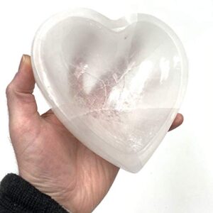 Paykoc Imports Big Heart Selenite 5.9" +- Dish Bowl Hand Made Morocco