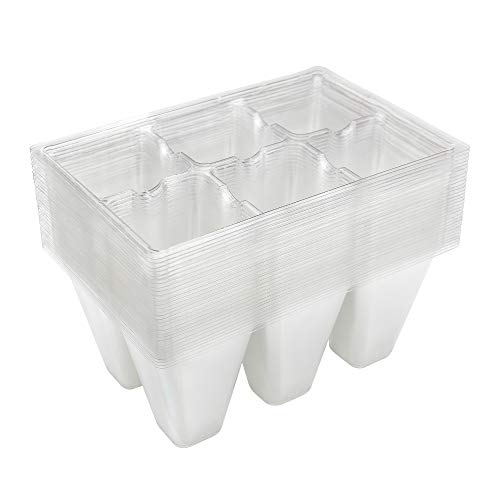 Gardzen Clear Seedl Start Trays, Reusable Plant Plastic Seedling Trays, 180 Cells, 6-Cell Per Tray, 30 Pack