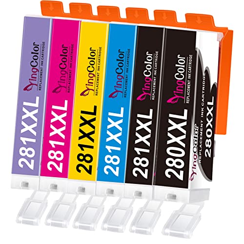 YingColor Compatible Replacement for Canon Ink 280 and 281 Cartridges for PIXMA TS8320 TS8220 TS8120 TS9120 TR7520 Printer (PGBK, Photo Bule, BK,C,M,Y, 6-Pack)