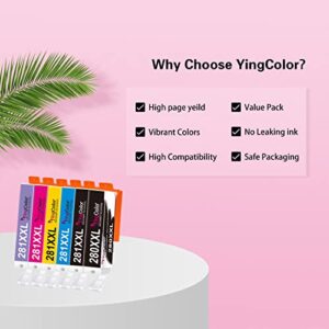 YingColor Compatible Replacement for Canon Ink 280 and 281 Cartridges for PIXMA TS8320 TS8220 TS8120 TS9120 TR7520 Printer (PGBK, Photo Bule, BK,C,M,Y, 6-Pack)