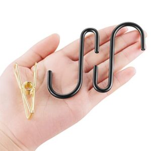 AYAYASTORY S Hooks Set, 12PCS Black Steel S Shaped Hooks and 3PCS Utility Clips, Heavy Duty Hanging S Hook for Kitchen, Bathroom, Bedroom and Office: Pan, Pot, Cups, Bag, Towel, Plants, Pictures