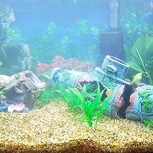 SLOCME Aquarium Broken Barrel with Conch Decorations - Betta Cave Hideout Fish Tank Barrel Ornament