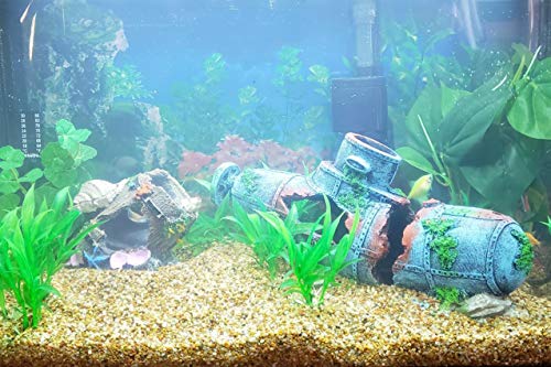 SLOCME Aquarium Broken Barrel with Conch Decorations - Betta Cave Hideout Fish Tank Barrel Ornament