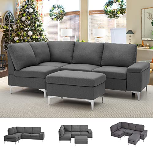 Esright Left Facing Sectional Sofa with Ottoman,Convertible Corner Couches with Armrest Storage, Sectional Couch for Living Room & Apartment, Left Chaise & Grey