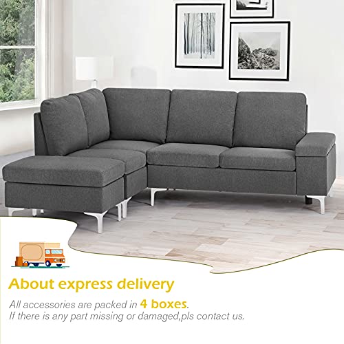 Esright Left Facing Sectional Sofa with Ottoman,Convertible Corner Couches with Armrest Storage, Sectional Couch for Living Room & Apartment, Left Chaise & Grey