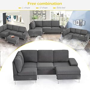 Esright Left Facing Sectional Sofa with Ottoman,Convertible Corner Couches with Armrest Storage, Sectional Couch for Living Room & Apartment, Left Chaise & Grey