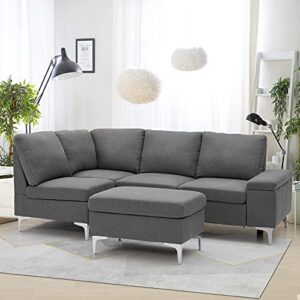 Esright Left Facing Sectional Sofa with Ottoman,Convertible Corner Couches with Armrest Storage, Sectional Couch for Living Room & Apartment, Left Chaise & Grey