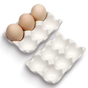 abbycindy 6 cups egg tray serveware, eggs dispenser, egg holder set kitchen restaurant fridge storage decorative accessory (white,2 pack)