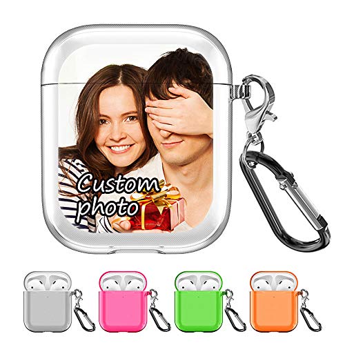 SHUMEI Custom Picture AirPods Case Compatible with Apple AirPod 2 and 1, Personalized Gift Shock Absorption Soft Clear TPU Cover DIY Photo