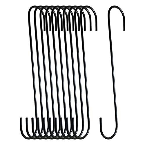 WHYHKJ 10pcs 10" Black Antistatic Coating Steel Hanging Hooks Heavy-Duty S Hooks Home Storage Organizers Accessories