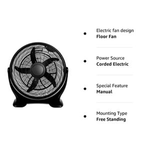 HealSmart 20 Inch 3-Speed Plastic Floor Fans Quiet for Home Commercial, Residential, and Greenhouse Use, Outdoor/Indoor, Black