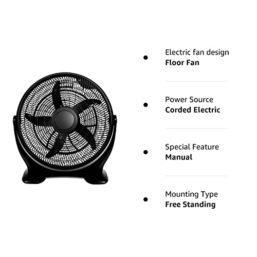 HealSmart 20 Inch 3-Speed Plastic Floor Fans Quiet for Home Commercial, Residential, and Greenhouse Use, Outdoor/Indoor, Black