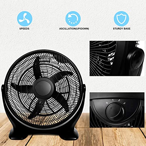 HealSmart 20 Inch 3-Speed Plastic Floor Fans Quiet for Home Commercial, Residential, and Greenhouse Use, Outdoor/Indoor, Black