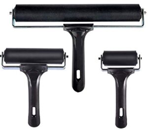 3 pack printmaking brayers - premium brayer rollers for crafting, hard rubber roller brayers, vinyl roller ink paint brush for wallpapers stamping gluing application (2.4’’, 4’’, 7.9’’) (black)