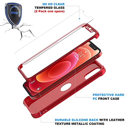 ORETECH Designed for iPhone 12 Case, Compatible with iPhone 12 Pro Case with 2 x Tempered Glass Screen Protector Shockproof Protective Soft TPU Silicone Phone Case for iPhone 12/12 Pro Case-6.1''Red