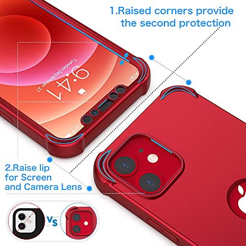 ORETECH Designed for iPhone 12 Case, Compatible with iPhone 12 Pro Case with 2 x Tempered Glass Screen Protector Shockproof Protective Soft TPU Silicone Phone Case for iPhone 12/12 Pro Case-6.1''Red