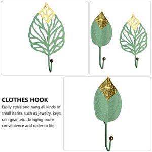 Cabilock Towel Hanger 2pcs Decorative Wall Mounted Hooks Leaf Shape Iron Hanging Hook Coat Hook for Living Room Bathroom Bedroom (Green) Metal Clothes Rack Heavy Duty