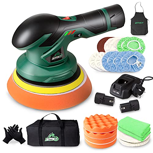 BATOCA - Cordless Car Buffer Polisher - with 2pcs 12V Lithium Rechargeable Battery Cordless Polisher with 6 Variable Speed, 2.0Ah Cordless Buffer Polisher for Car Detailing