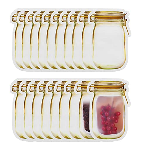 20 Pcs Mason Jar Bags 8 Oz, Reusable Airtight Seal Food Storage Bags Leak-Proof Saver Bags for Travel Camping and Kids, Small