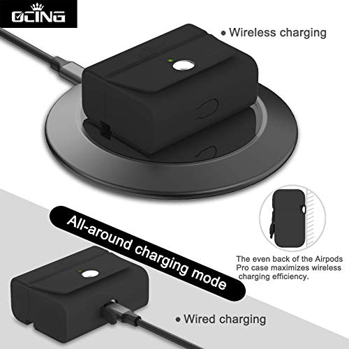 OCING 3 in One New Airpods Pro Case Cover with Button Be Safer and Secured (Designed in Mar. 2021),360° Protective Cute Case for Girl Men, Supports Wireless Charging [Front LED Visible](Black)