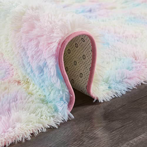 GKLUCKIN Shag Ultra Soft Area Rug, Fluffy 3'X5' Rainbow Plush Indoor Fuzzy Faux Fur Rugs Non-Skid Furry Carpet for Living Room Bedroom Nursery Kids Playroom Decor