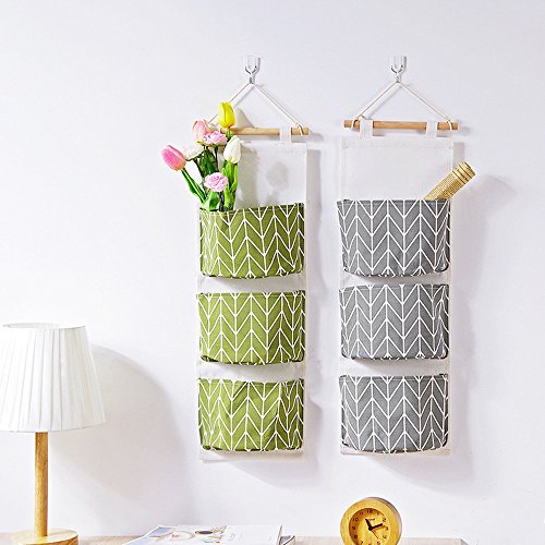 Hanging Storage Bag, Wall Mounted 3 Pocket Folding Nursery Storage Bag Over The Door Storage Pockets Fabric Wall Door Closet Hanging Storage Bag Organizer (Gray)