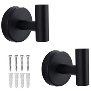 towel hooks，bathroom hook sus 304 stainless steel heavy duty wall hooks for bathroom,robe hook hanging hooks wall mounted, black matte towel hooks (2 pack)