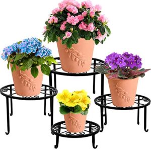 yosager 4 pack metal plant stands for flower pot, heavy duty potted holder, indoor outdoor metal rustproof iron garden container round supports rack for planter