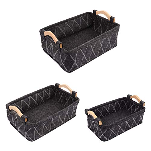 Cabilock 3pcs Storage Basket Bins Japanese Style Fabric Sundries Shelf Baskets Collapsible Laundry Basket Storage Cube Box Foldable Organizer with Handles for Clothes Toys Books Black