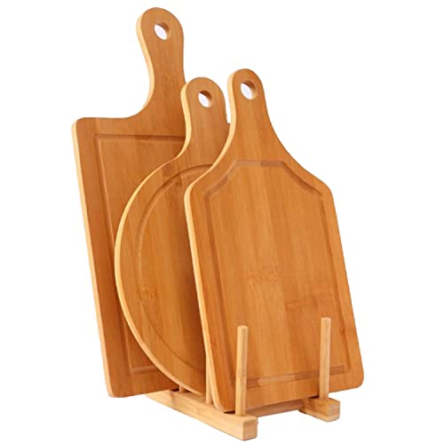 Guojanfon Bamboo Cutting Board Set 3PCS ,Meat Chopping Boards,Pizza Peel Paddle with Handle for Homemade Baking Pizza Bread Cake Fruit Vegetables (3PCS Set- Board)