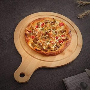 Guojanfon Bamboo Cutting Board Set 3PCS ,Meat Chopping Boards,Pizza Peel Paddle with Handle for Homemade Baking Pizza Bread Cake Fruit Vegetables (3PCS Set- Board)