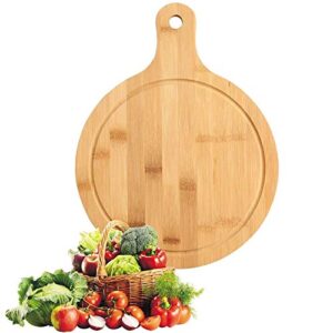 Guojanfon Bamboo Cutting Board Set 3PCS ,Meat Chopping Boards,Pizza Peel Paddle with Handle for Homemade Baking Pizza Bread Cake Fruit Vegetables (3PCS Set- Board)