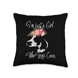 i'm just a girl who loves cows cow for girls and women throw pillow