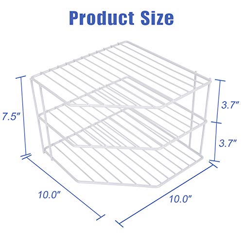 3-Tier Corner Shelf Counter and Cabinet Organizer - Steel Metal Wire - Rust Resistant - Plates, Dishes, Cabinet & Pantry Organizer - Kitchen Organization (10 x 7.5 Inch) (White)