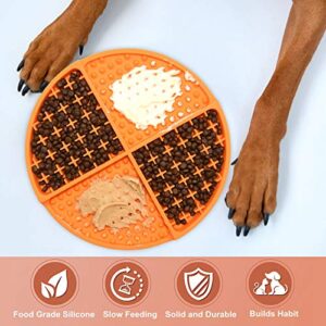 Bangp Licking Mat for Dogs and Cats,Dog Slow Feeders,Boredom Anxiety Reduction,Heavy-Duty Puzzle Mat Dog Treat Mat with Unique Quadrant Design,Perfect for Yogurt,Treats or Peanut Butter(Orange)