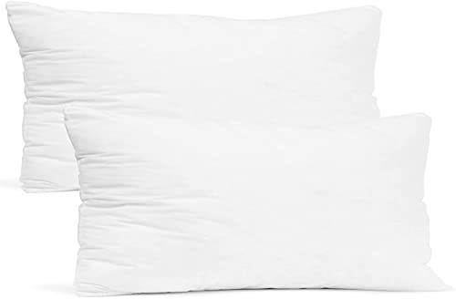 Empyrean Bedding Throw Pillow - 12 x 18 Inches Decorative Pillow Insert - Cotton Blend Outer Shell Indoor & Outdoor Pillows (Pack of 2, White)