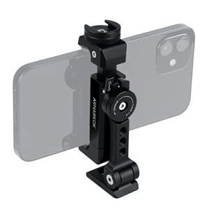 arnarkok metal phone tripod mount w rotatable cold shoe,360 rotation & tilt angle,compatible with iphone cell phone tripod mount adapter, phone mount for tripod,tripod phone mount,video vlogging rig