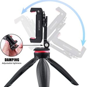 Arnarkok Metal Phone Tripod Mount w Rotatable Cold Shoe,360 Rotation & Tilt Angle,Compatible with iPhone Cell Phone Tripod Mount Adapter, Phone Mount for Tripod,Tripod Phone Mount,Video Vlogging Rig