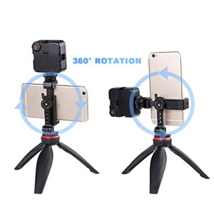 Arnarkok Metal Phone Tripod Mount w Rotatable Cold Shoe,360 Rotation & Tilt Angle,Compatible with iPhone Cell Phone Tripod Mount Adapter, Phone Mount for Tripod,Tripod Phone Mount,Video Vlogging Rig