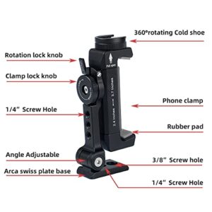 Arnarkok Metal Phone Tripod Mount w Rotatable Cold Shoe,360 Rotation & Tilt Angle,Compatible with iPhone Cell Phone Tripod Mount Adapter, Phone Mount for Tripod,Tripod Phone Mount,Video Vlogging Rig