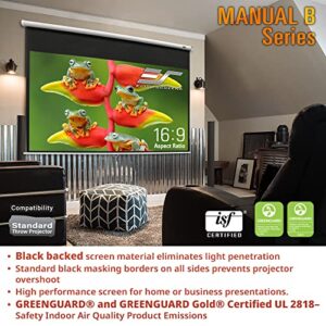 Elite Screens Manual B 125-INCH Manual Pull Down Projector Screen 1:1 Diag 4K 8K 3D HD Home Movie Theater Slow Retract Mechanism, M125S