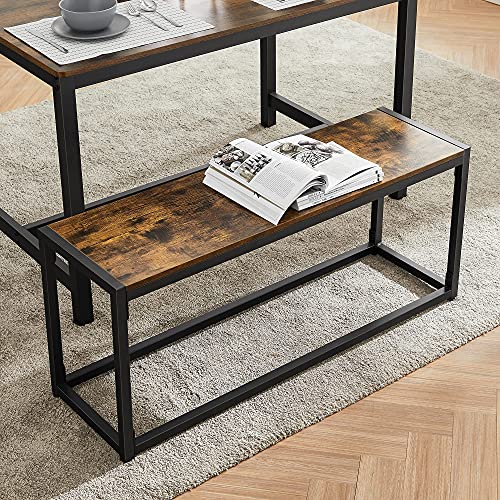 VASAGLE Dining Bench, Kitchen Table Bench, Entryway Bench, for Dining Room, Industrial, 42.5 x 12.8 x 18.2 Inches, Rustic Brown and Black UKTB035B01