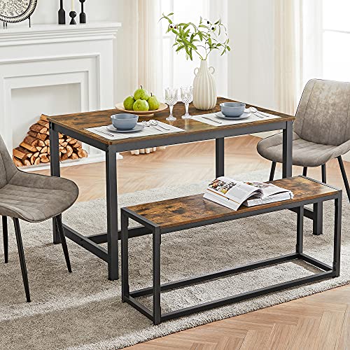 VASAGLE Dining Bench, Kitchen Table Bench, Entryway Bench, for Dining Room, Industrial, 42.5 x 12.8 x 18.2 Inches, Rustic Brown and Black UKTB035B01