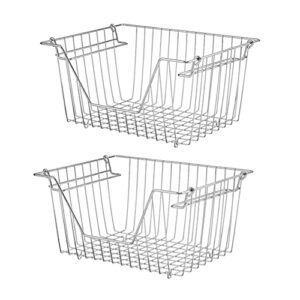 slideep 12.2'' large stackable storage baskets cabinet organizer sturdy metal wire pantry freezer bin for pantry home bathroom kitchen organization 2 packs