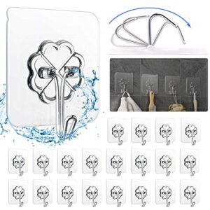 ctck winning adhesive hooks kitchen wall hooks- 20 packs heavy duty 21lb(max) nail free sticky hangers with stainless hooks reusable utility towel bath ceiling hooks christmas tree hook