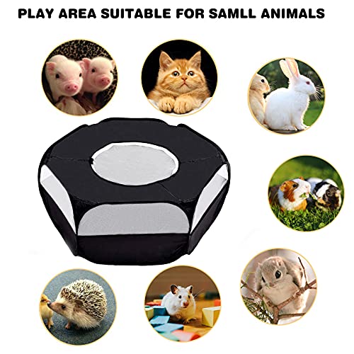 LISINAN Small Animals Playpen, Breathable & Waterproof Pet Playpen Cage Tent with Zippered Cover Outdoor/Indoor Portable Fence Tent for Puppy/Kitten/Rabbits/Hamster/Chinchillas/Guinea Pig (Black)